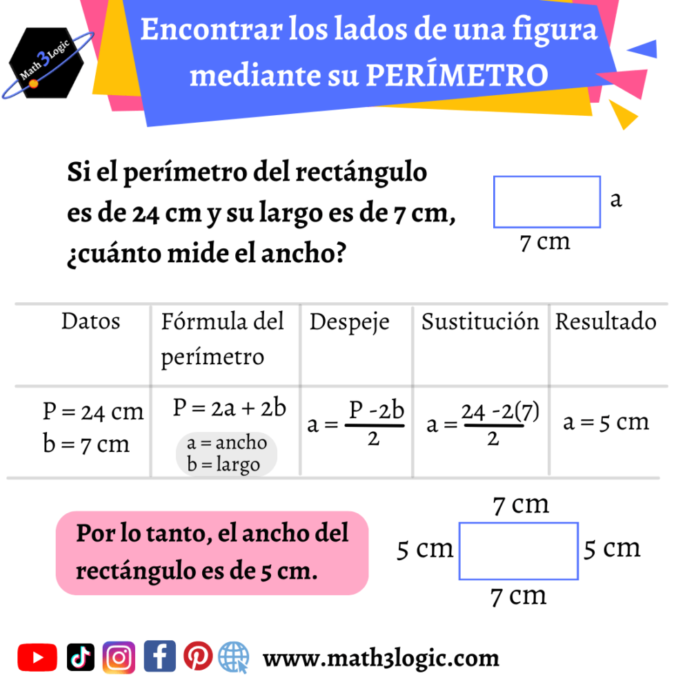 Obtener el lado que falta de un figura conociendo su perímetro – Math3logic